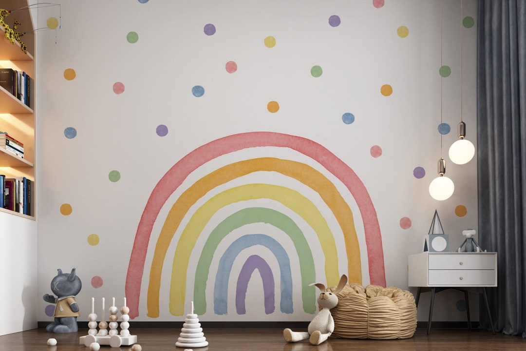 Watercolor Rainbow Plus Rainbow Watercolor Dots Wall Sticker, Removable ...
