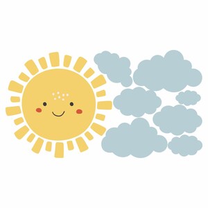 Sun and Clouds Sticker, Sun Wall Sticker, Sun Smile, Removable ...
