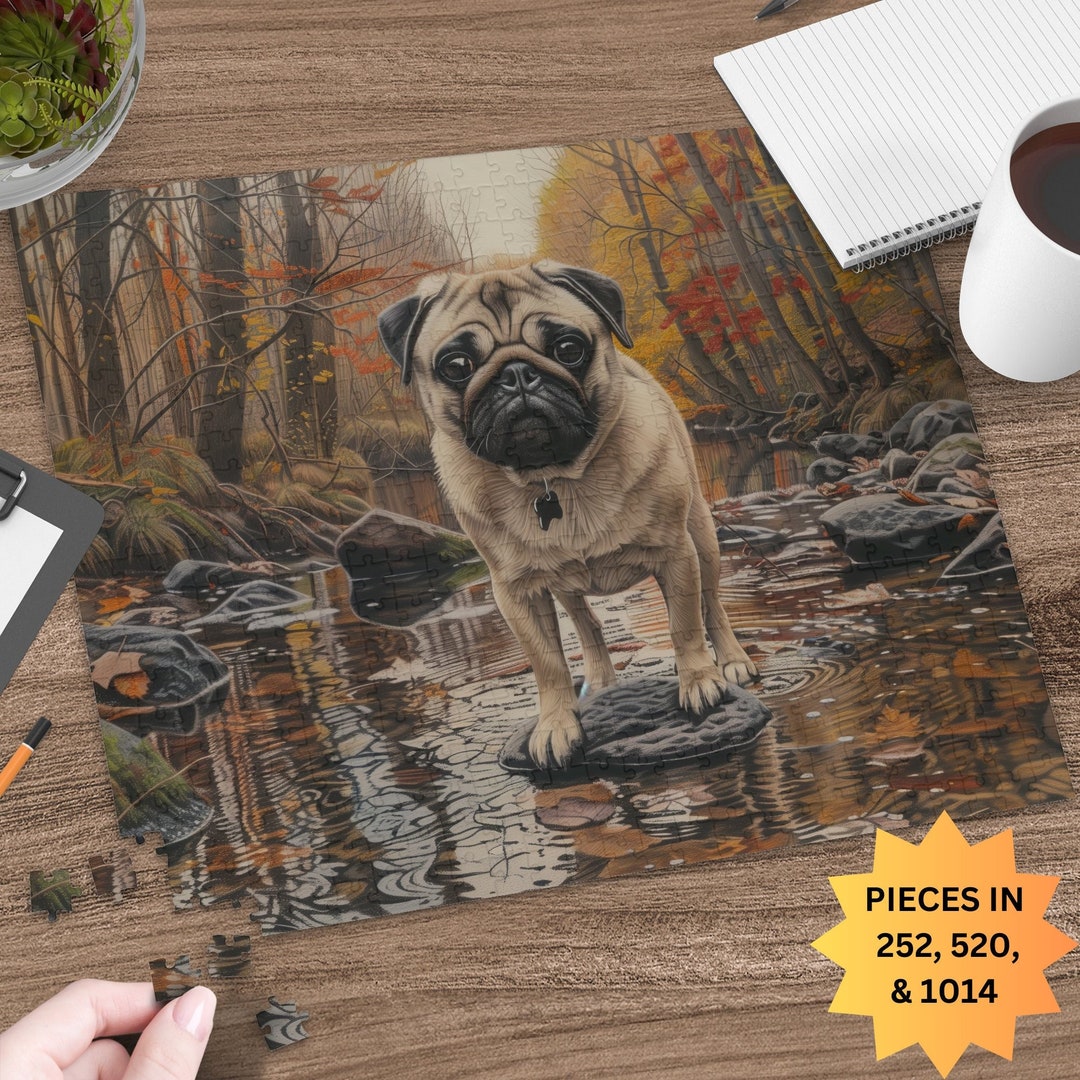 Pug Dog Jigsaw Puzzle, 3 Sizes Available From 252 to 1,114 Pieces ...