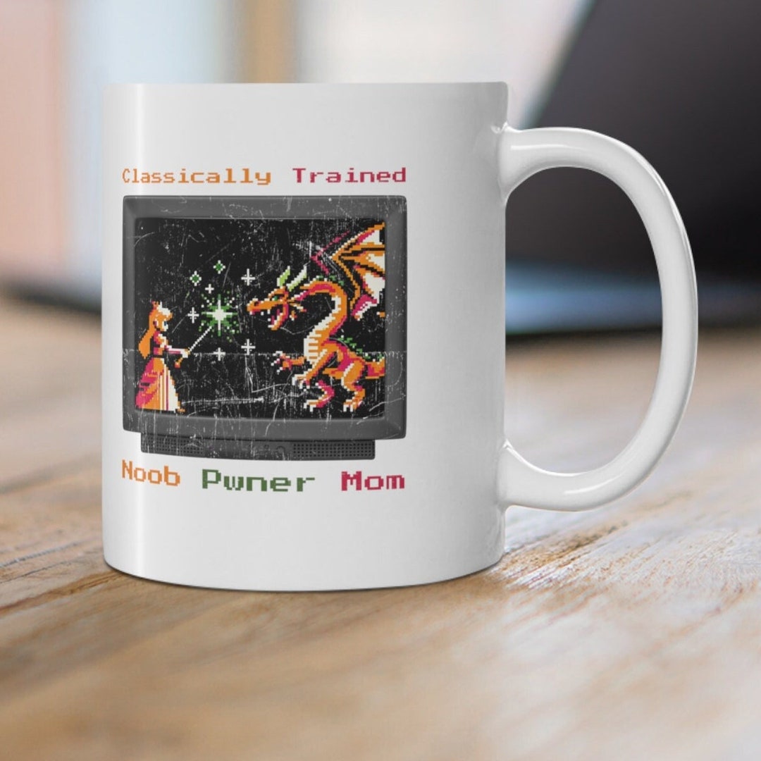 Funny Gamer Mom Coffee Mug - Classically Trained Noob Pwner Mom - Retro ...