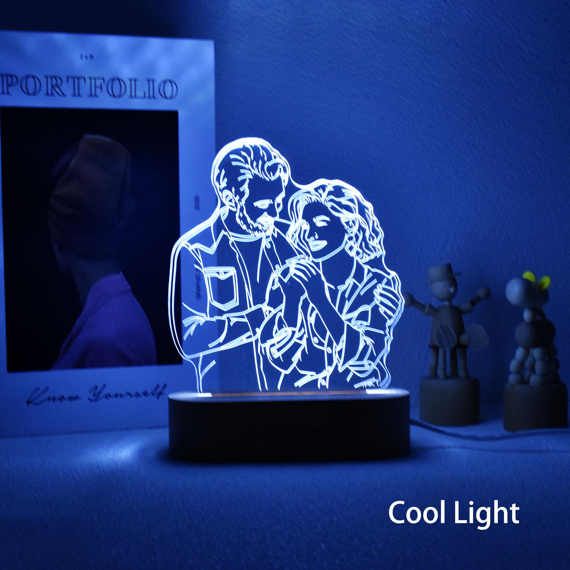 Custom 3D Photo Lamp, Couple Portrait From Photo Engraving on Night ...