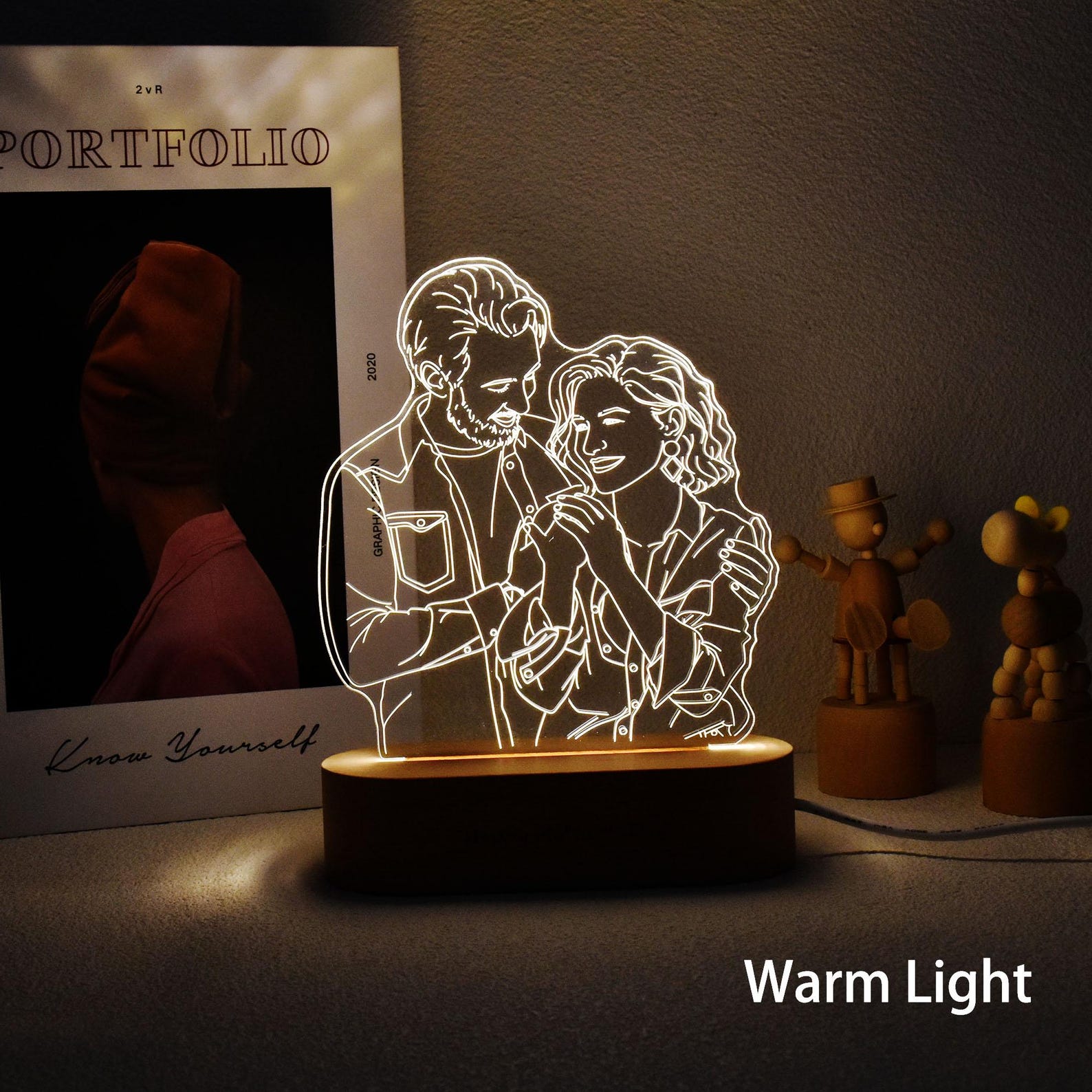 Custom 3D Photo Lamp, Couple Portrait From Photo Engraving on Night ...