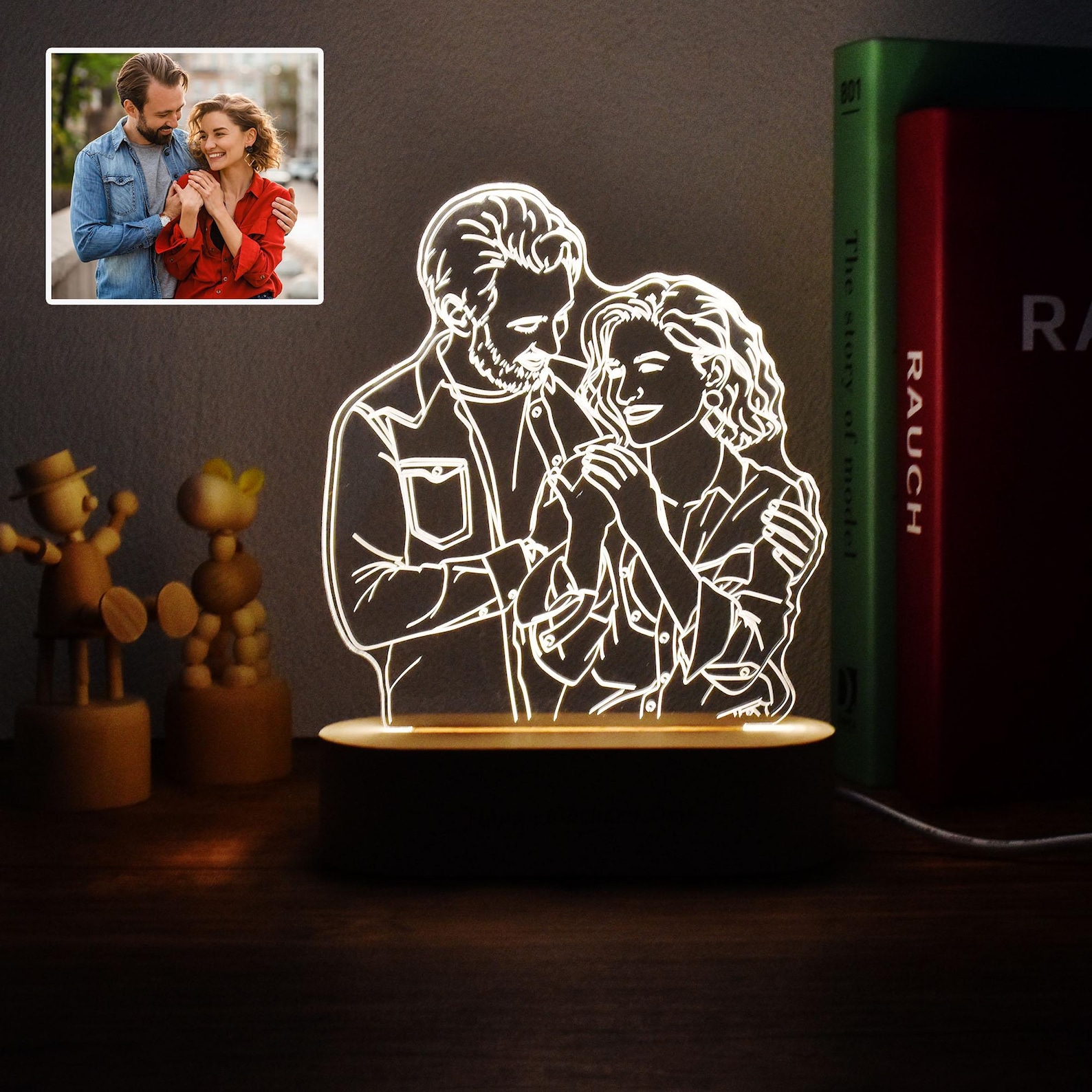 Custom 3D Photo Lamp, Couple Portrait From Photo Engraving on Night ...