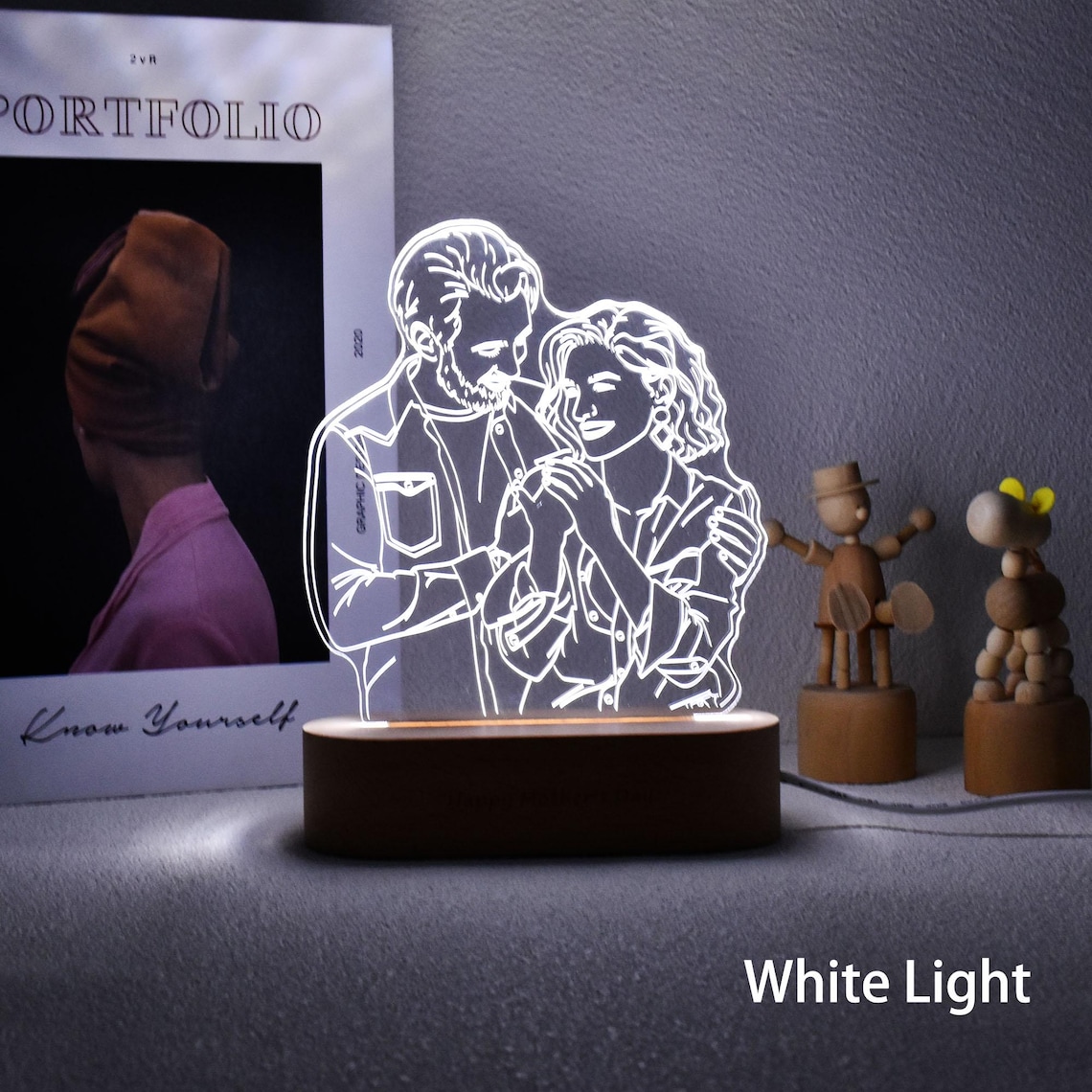 Custom 3D Photo Lamp, Couple Portrait From Photo Engraving on Night ...