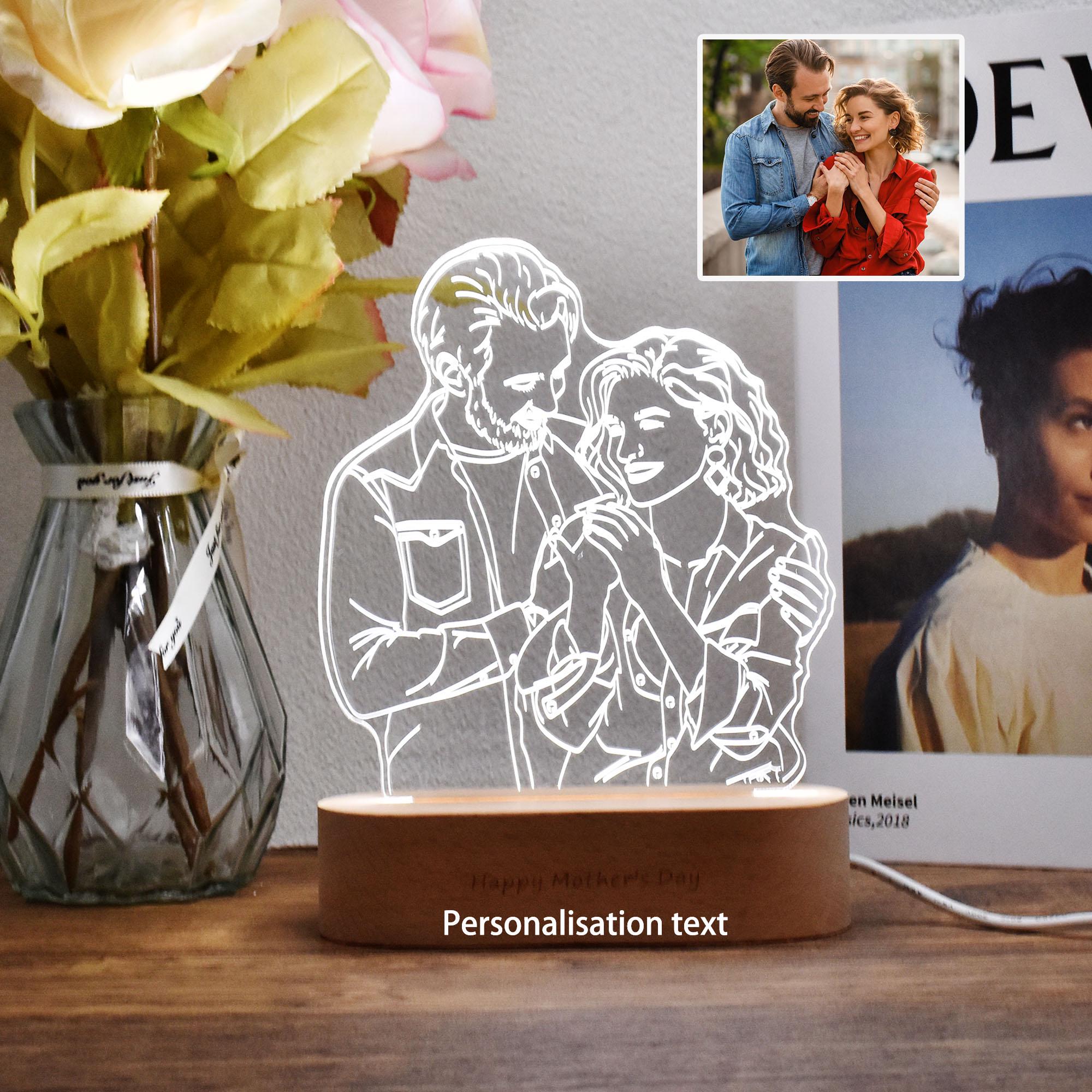 Custom 3D Photo Lamp, Couple Portrait From Photo Engraving on Night ...