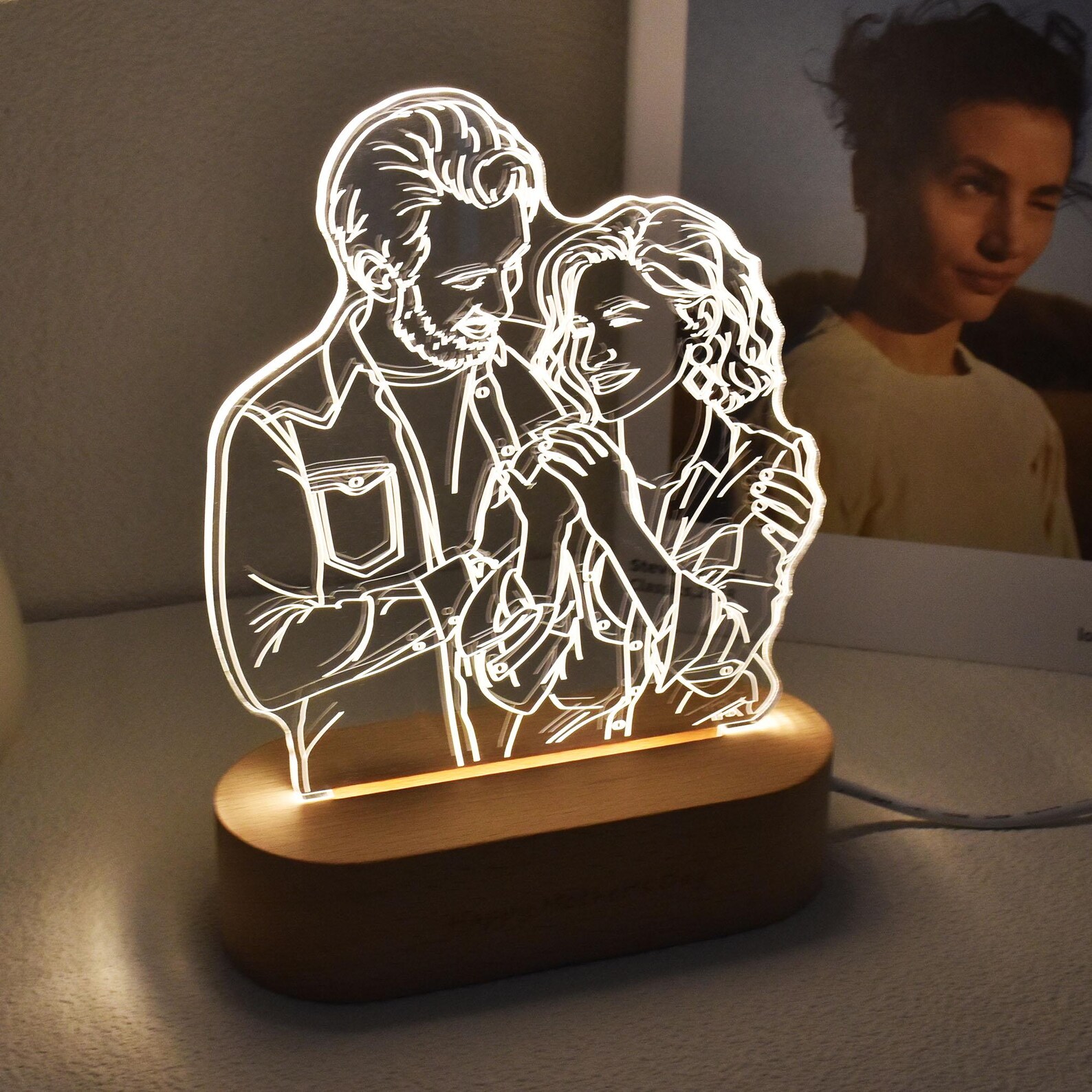 Custom 3D Photo Lamp, Couple Portrait From Photo Engraving on Night ...