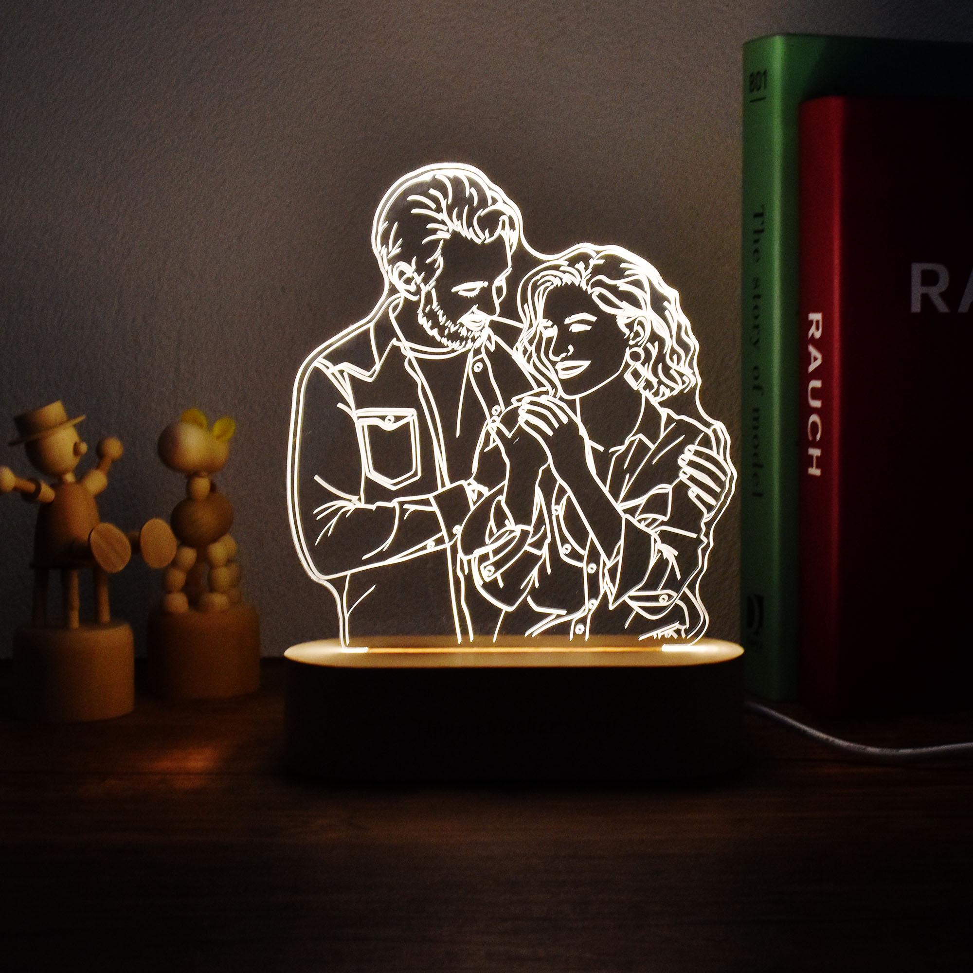 Custom 3D Photo Lamp, Couple Portrait From Photo Engraving on Night ...