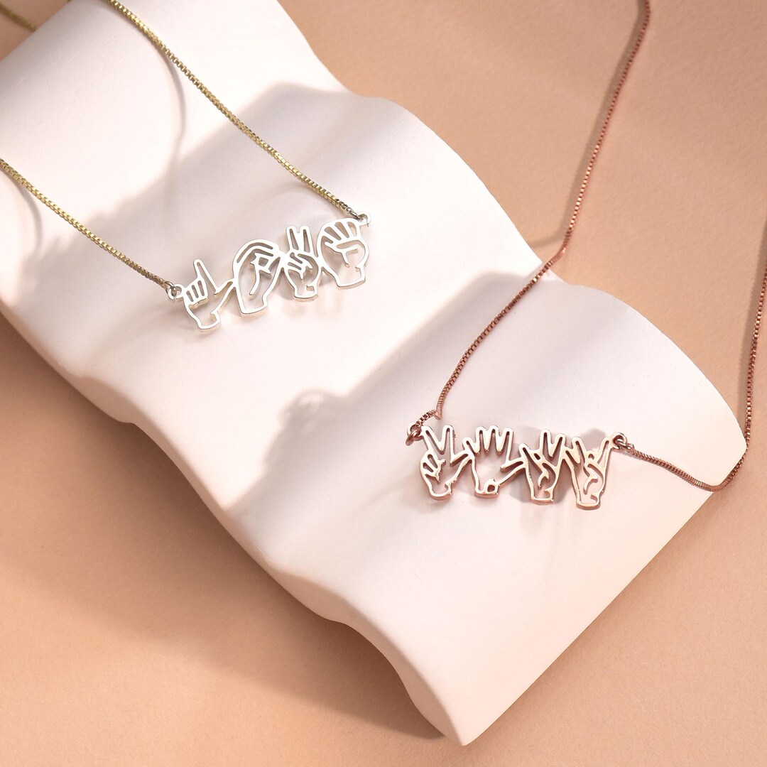 Personalized ASL Sign Language Necklace, Name Necklace in Sign Language ...