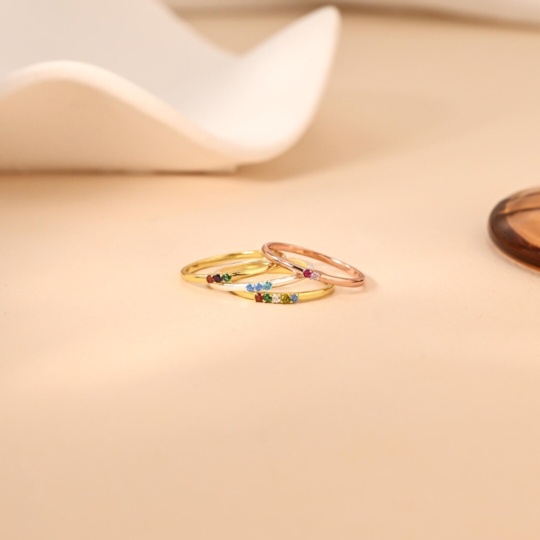 Dainty Family Birthstone Ring, Personalized Multiple Birthstone Ring ...
