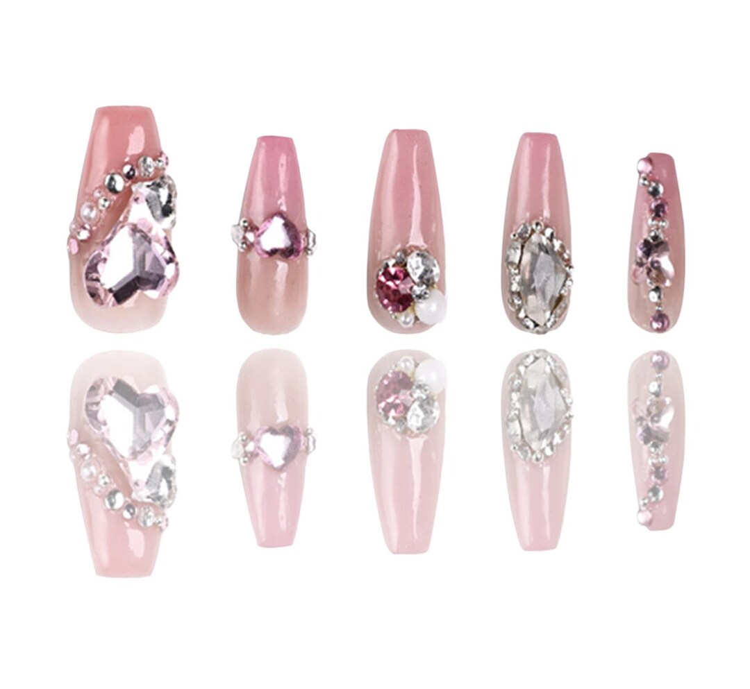Pink Diamond Nails, Wedding Dress Nails, Stunning Bling Nails, Pink ...