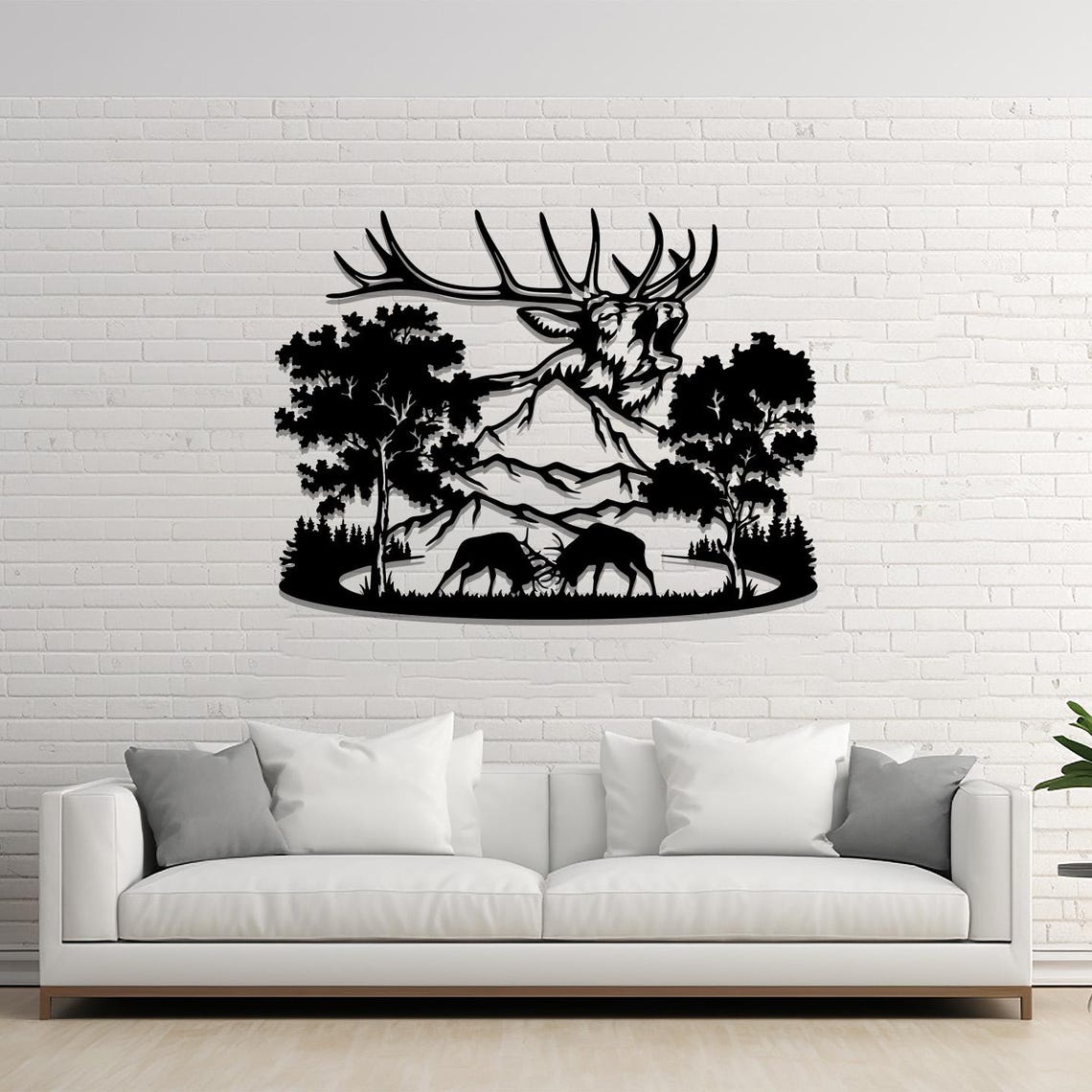 Deer Wildlife Metal Wall Art, Mountain Forest Decor, Rustic Nature Wall ...