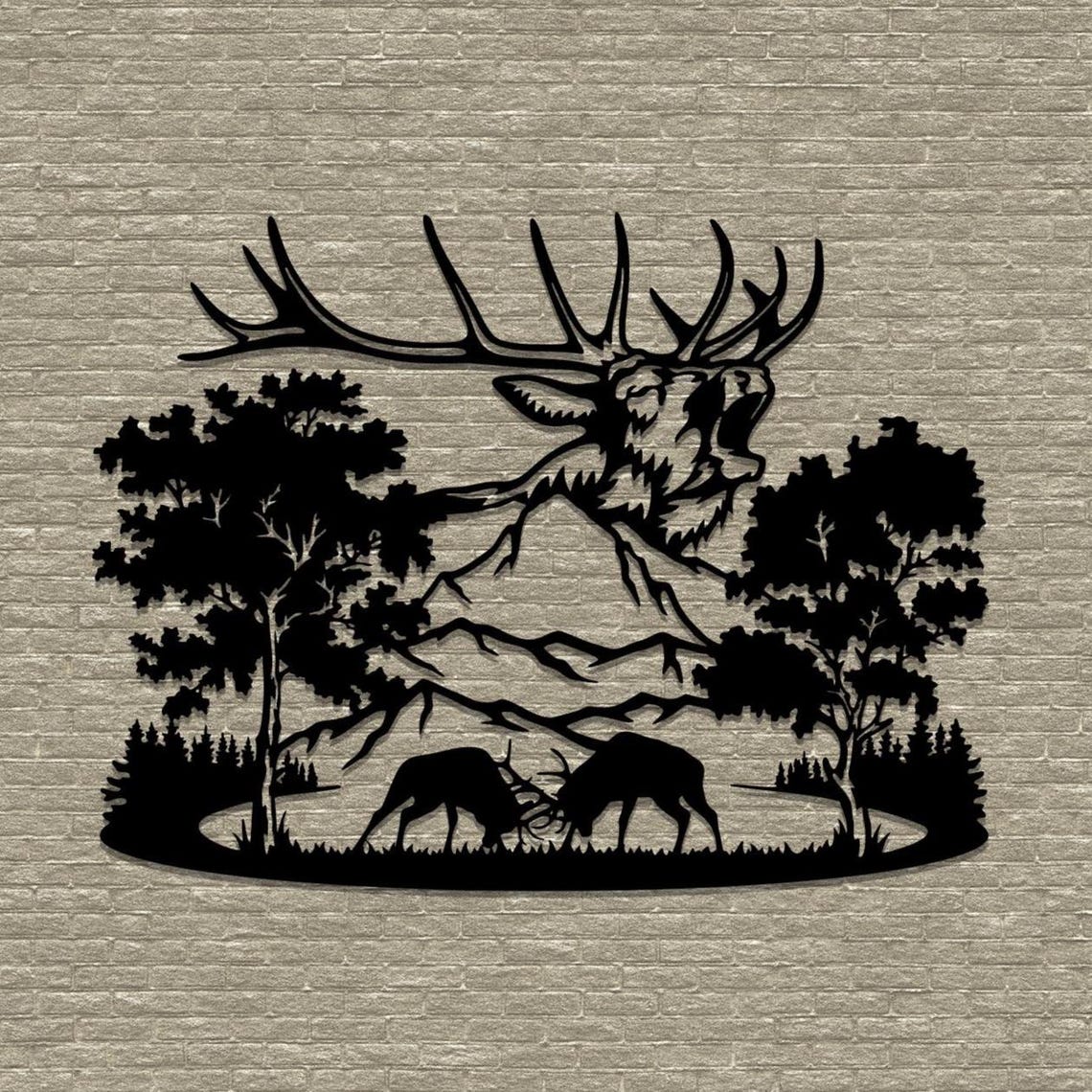 Deer Wildlife Metal Wall Art, Mountain Forest Decor, Rustic Nature Wall ...