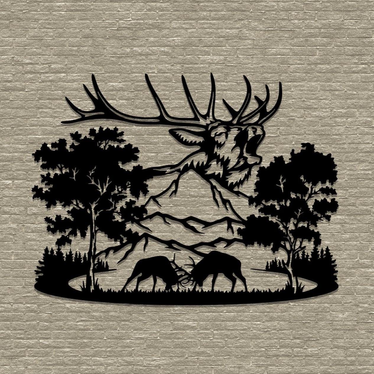 Deer Wildlife Metal Wall Art, Mountain Forest Decor, Rustic Nature Wall ...