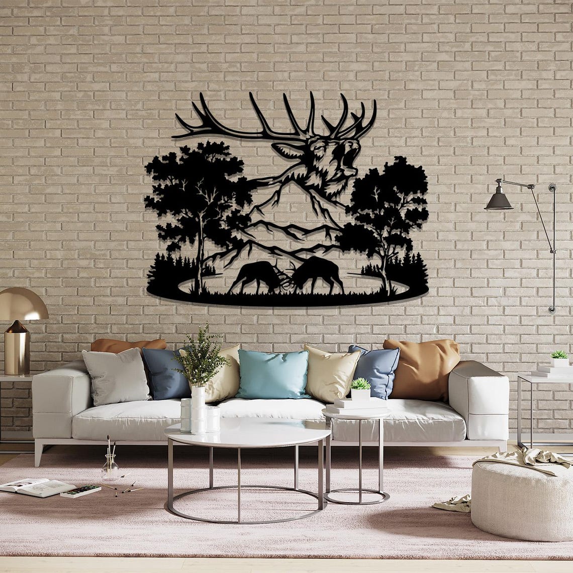 Deer Wildlife Metal Wall Art, Mountain Forest Decor, Rustic Nature Wall ...