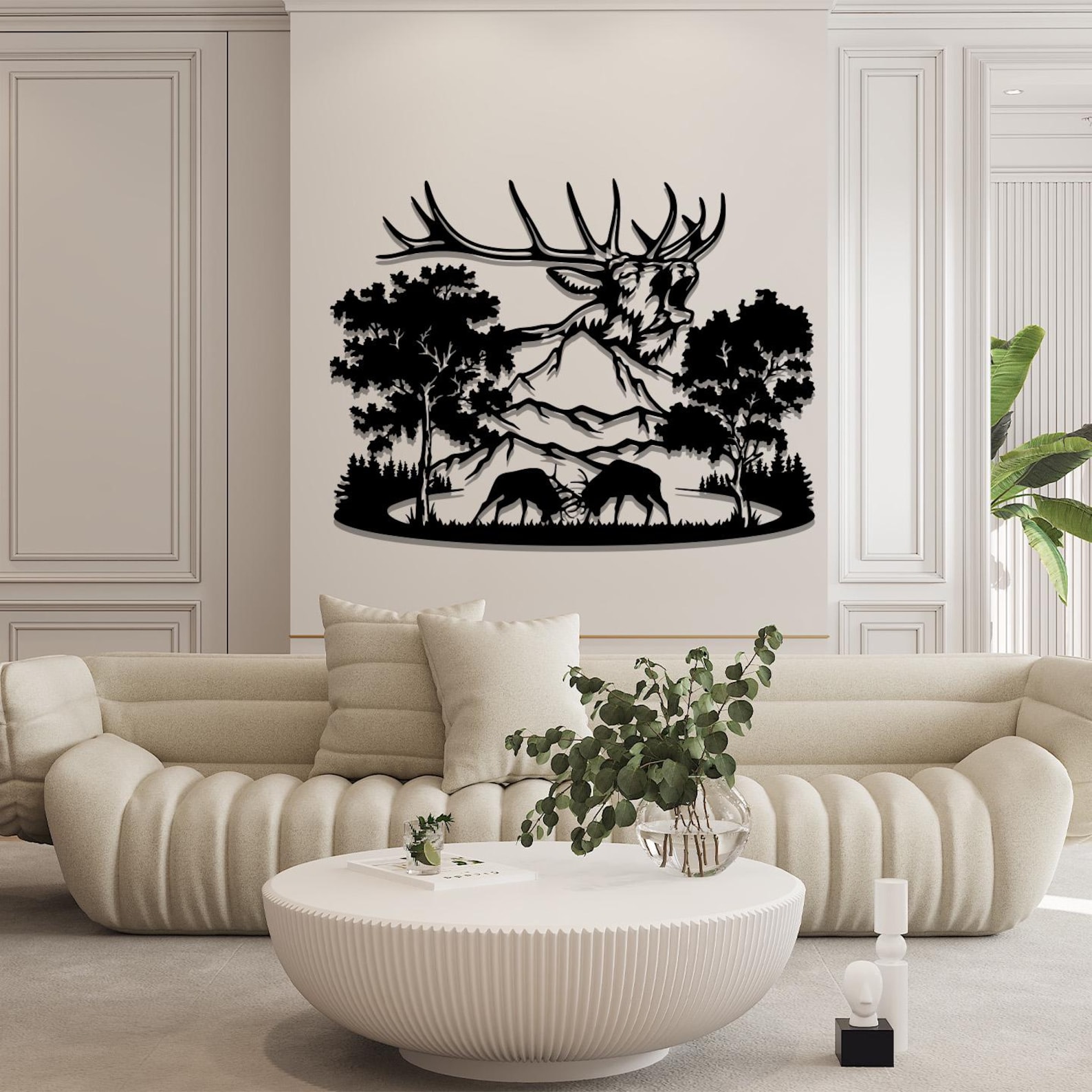 Deer Wildlife Metal Wall Art, Mountain Forest Decor, Rustic Nature Wall ...