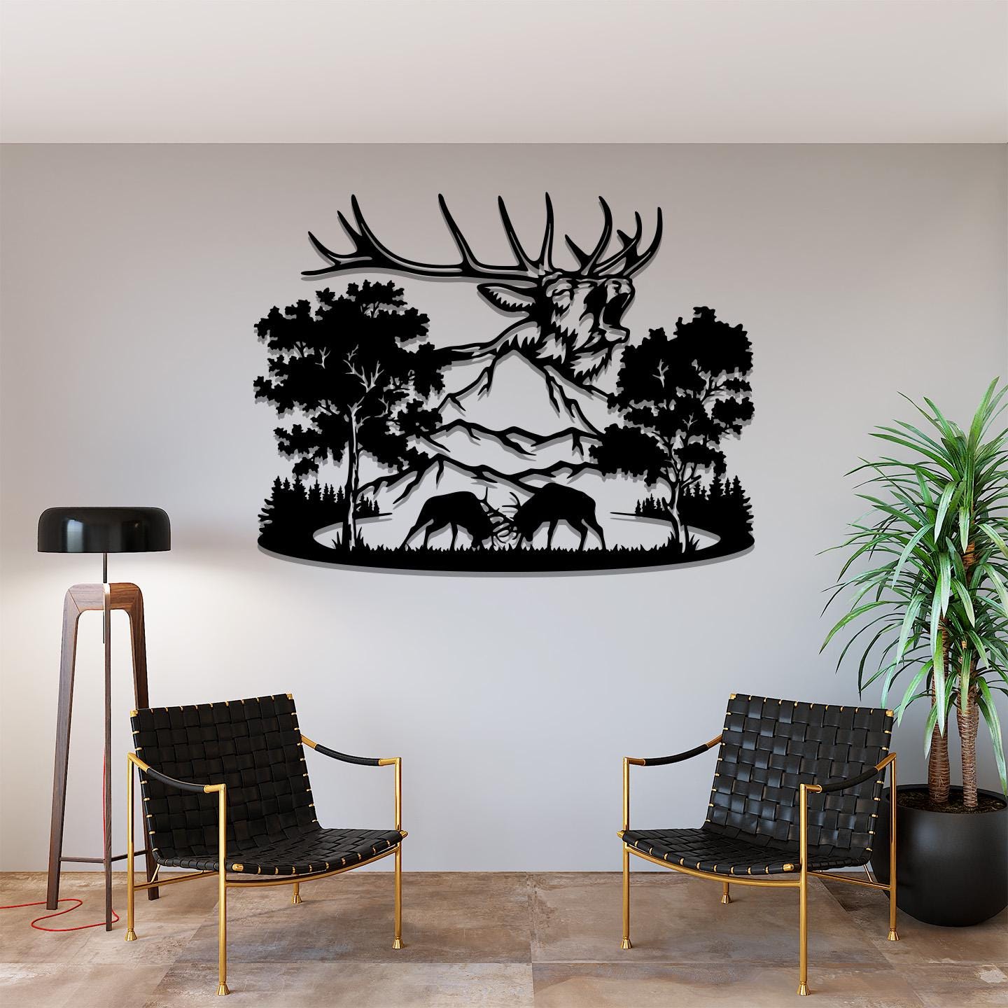 Deer Wildlife Metal Wall Art, Mountain Forest Decor, Rustic Nature Wall ...