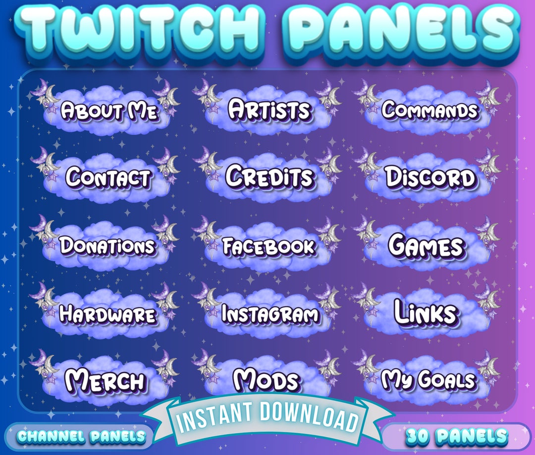 30 X Twitch Channel Panels Twitch Panel Pack Cute Purple Cloud Twitch ...
