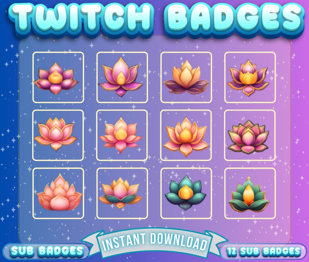 12 Twitch Sub Badges Twitch Tier Badge Cute Lotus Badges Cute Sub ...