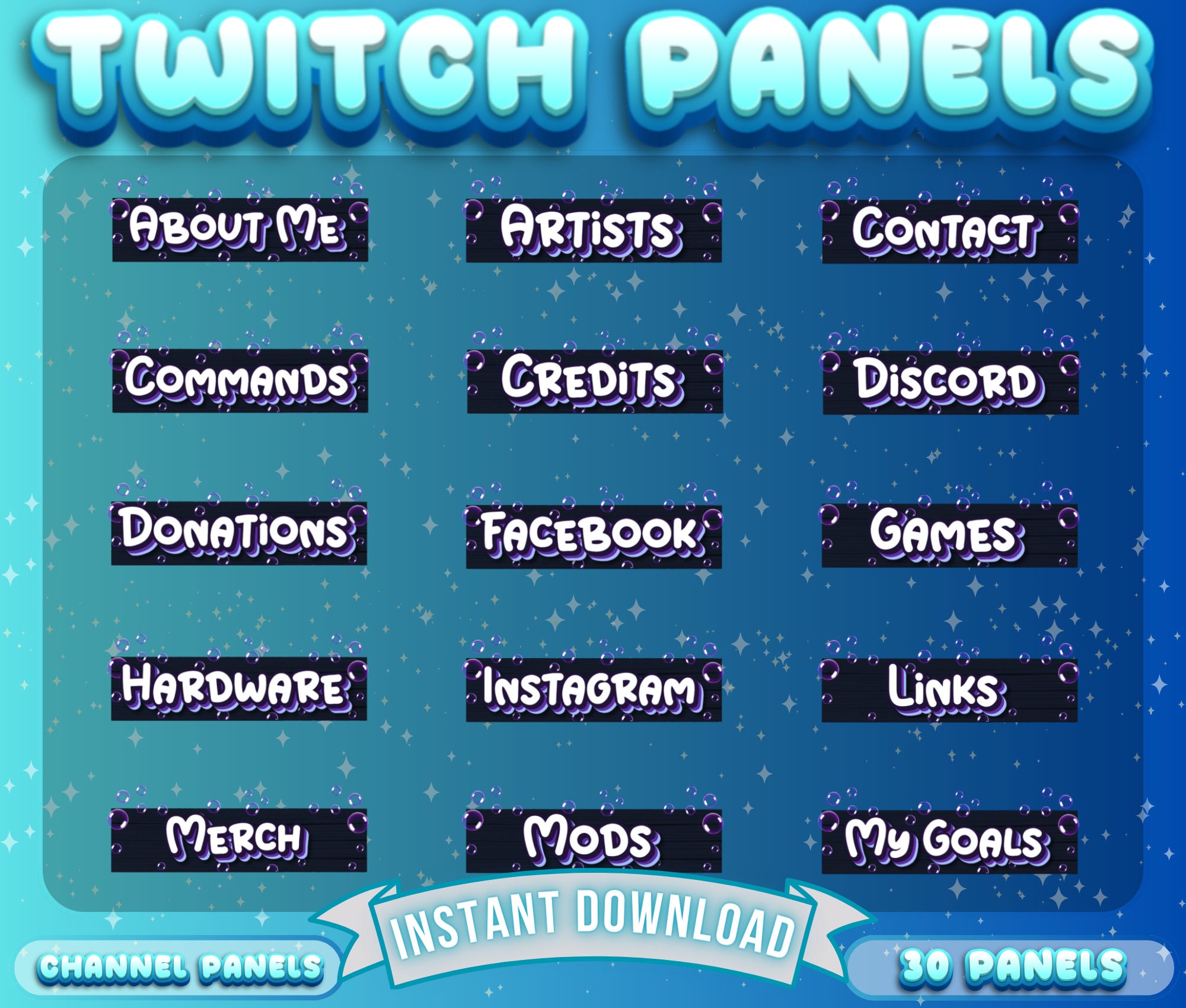30 X Twitch Channel Panels Twitch Panel Pack Bubble Twitch Panels ...