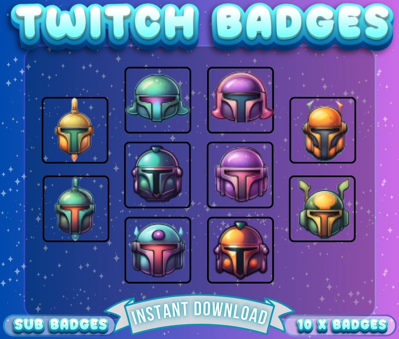 10 Twitch Sub Badges Twitch Tier Badge Helmet Badges Cute Sub Badges ...