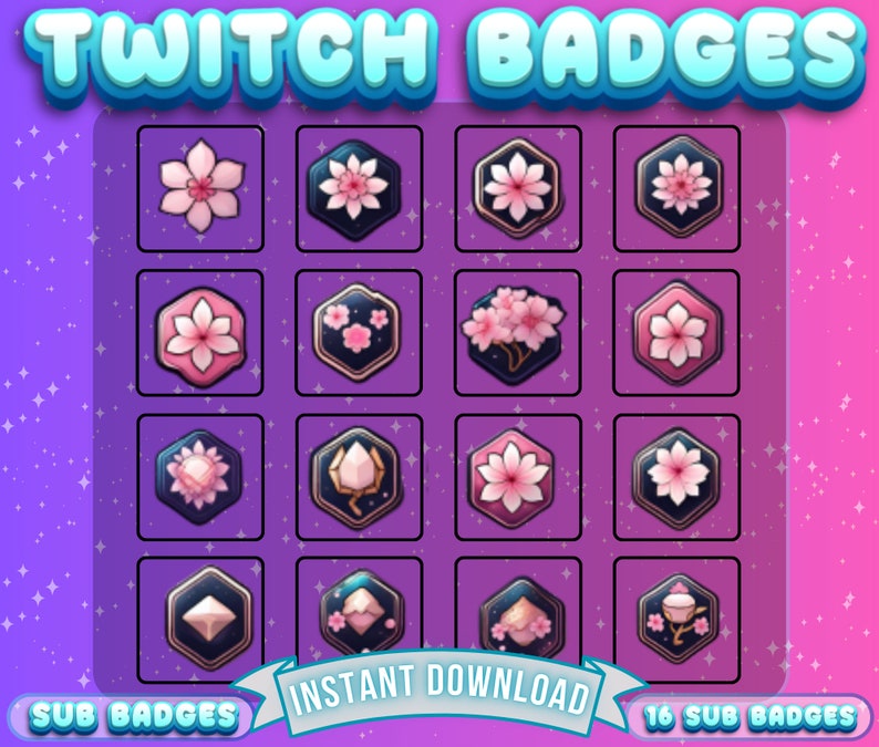 16 Twitch Sub Badges Twitch Tier Badges Floral Sub Badges Cute Sub ...