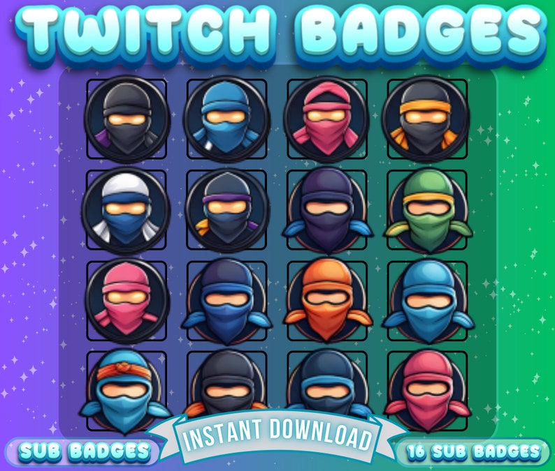 16 Twitch Sub Badges Twitch Tier Badges Ninja Sub Badges Cute Sub ...