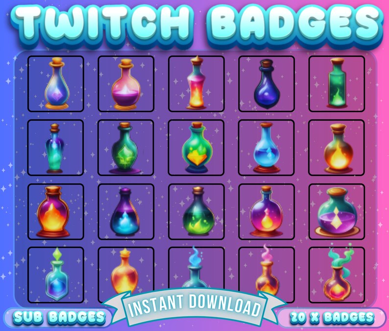 20 Twitch Sub Badges Twitch Tier Badges Potion Sub Badges Cute Sub ...