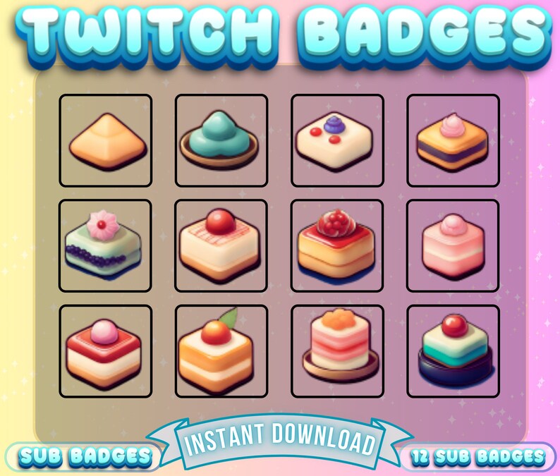 12 Twitch Sub Badges Twitch Tier Badge Dessert Sub Badges Cute Sub ...