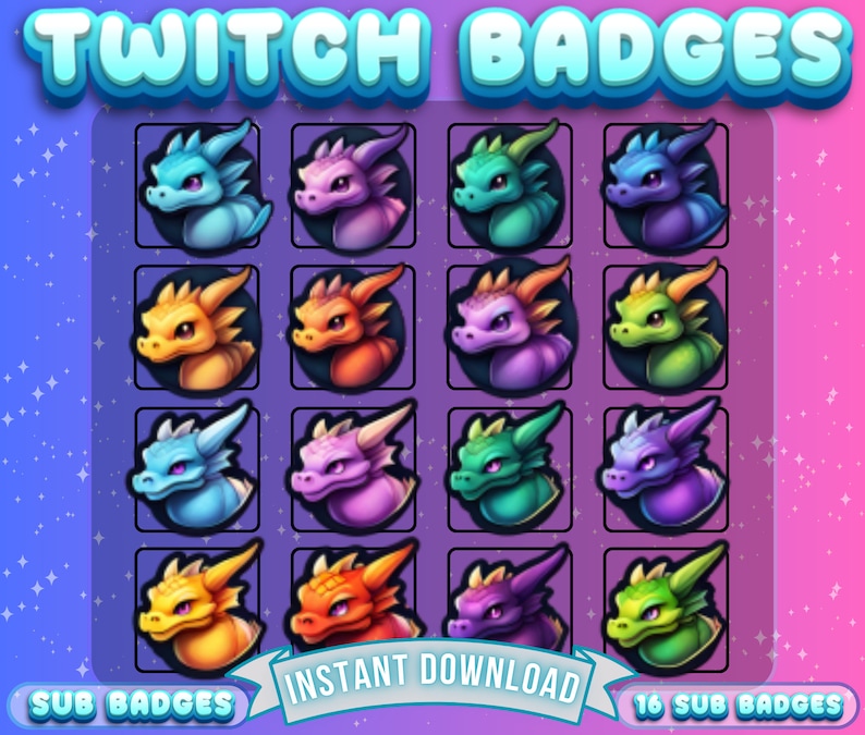 16 Twitch Sub Badges Twitch Tier Badge Cute Dragon Badges Cute Sub ...