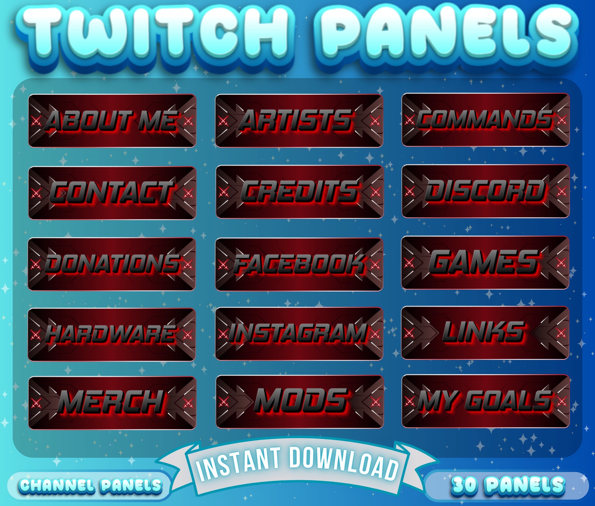 30 X Twitch Channel Panels Twitch Panel Pack Neon Red Twitch Panels ...