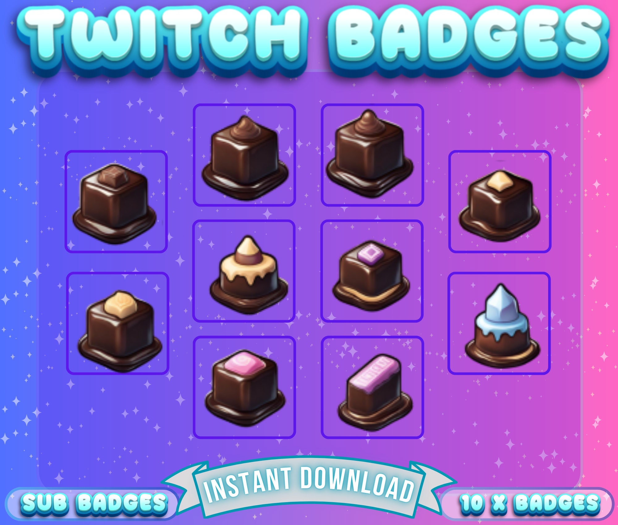 10 Twitch Sub Badges Twitch Tier Badge Chocolate Sub Badges Twitch Sub ...