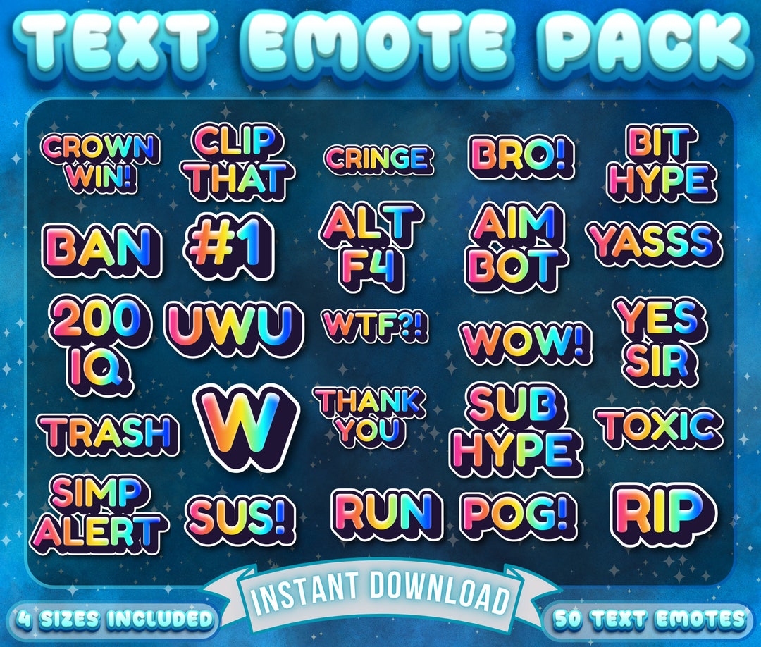 50 Twitch Text Emote Pack Twitch Text Emotes Rainbow Text Emotes Twitch ...