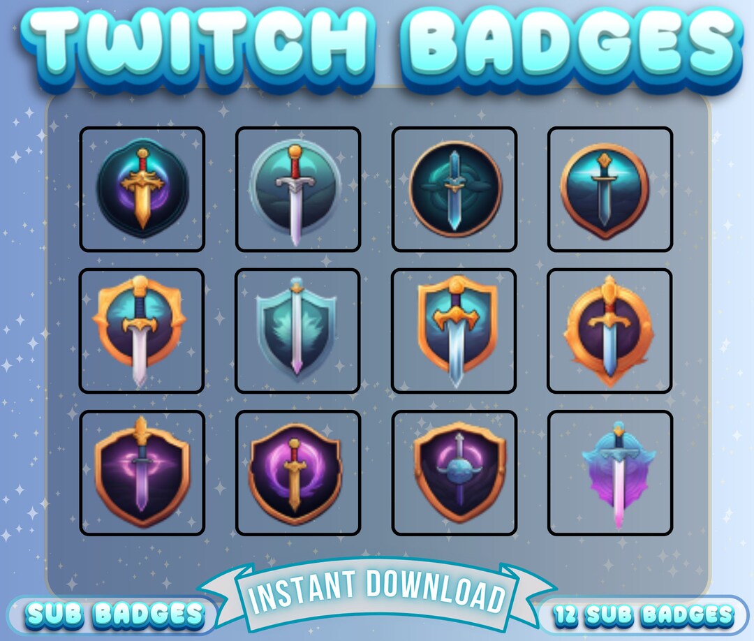12 Twitch Sub Badges Twitch Tier Badge Sword Sub Badges Cute Sub Badges ...