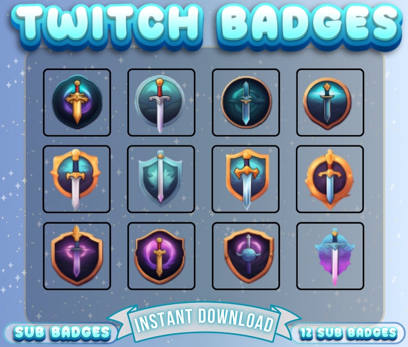 12 Twitch Sub Badges Twitch Tier Badge Sword Sub Badges Cute Sub Badges ...