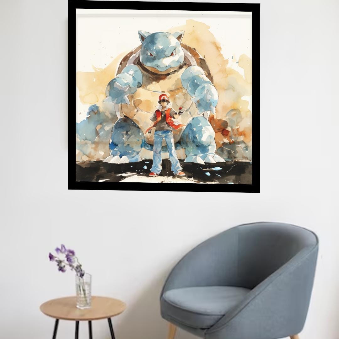 Red Blastoise in Japanese Art Style, Japanese Fine Art, Anime Wall Art ...