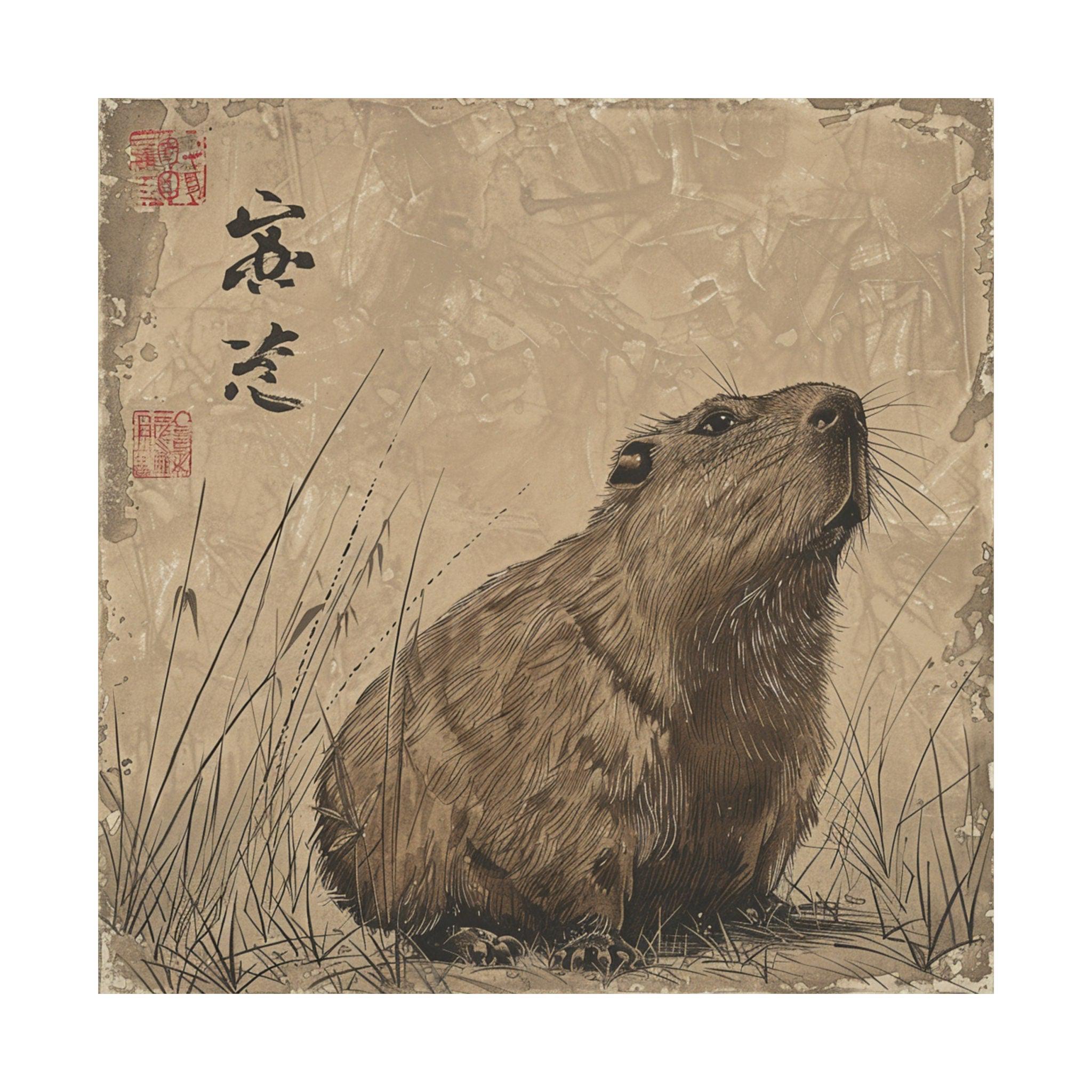 Capybara Japanese Art Style, Japanese Wall Art, Capybara Wall Art ...