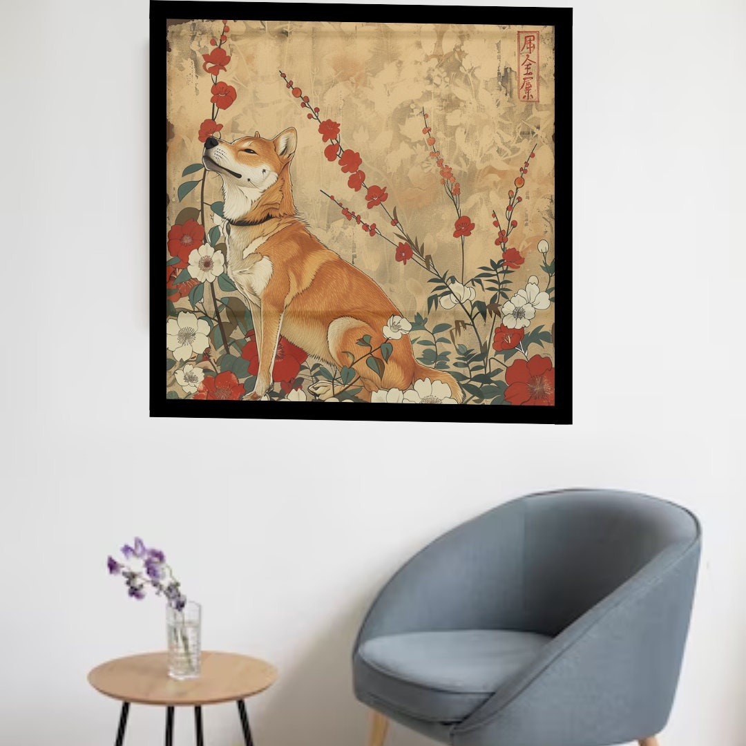 Dog in Japanese Art Style, Dog Wall Art, Japanese Poster, Japanese Fine ...