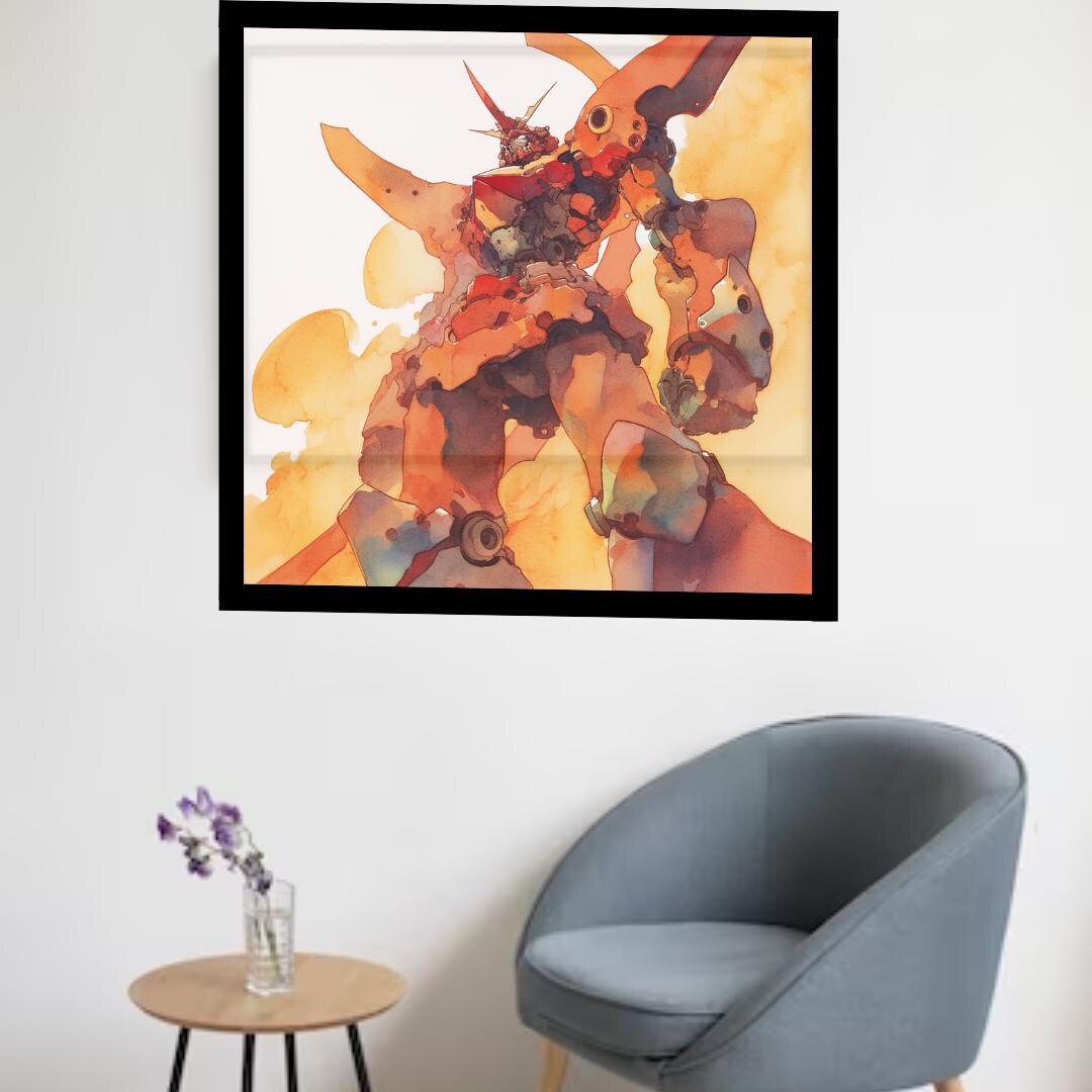 Red Mecha Poster in Japanese Art Style, Japanese Wall Art, Mecha Art ...