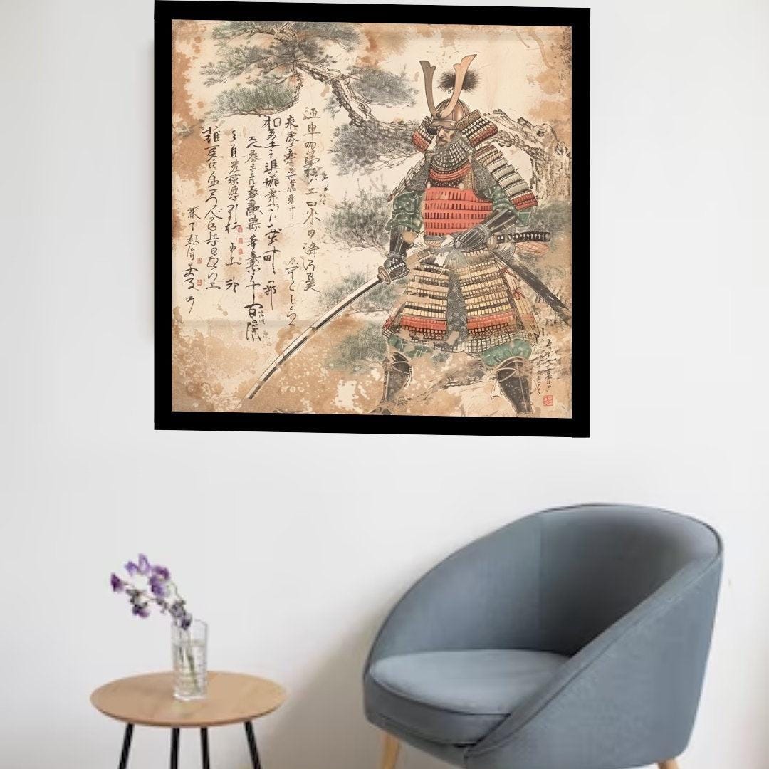Samurai in Japanese Art Style, Japanese Wall Art, Samurai Wall Art ...