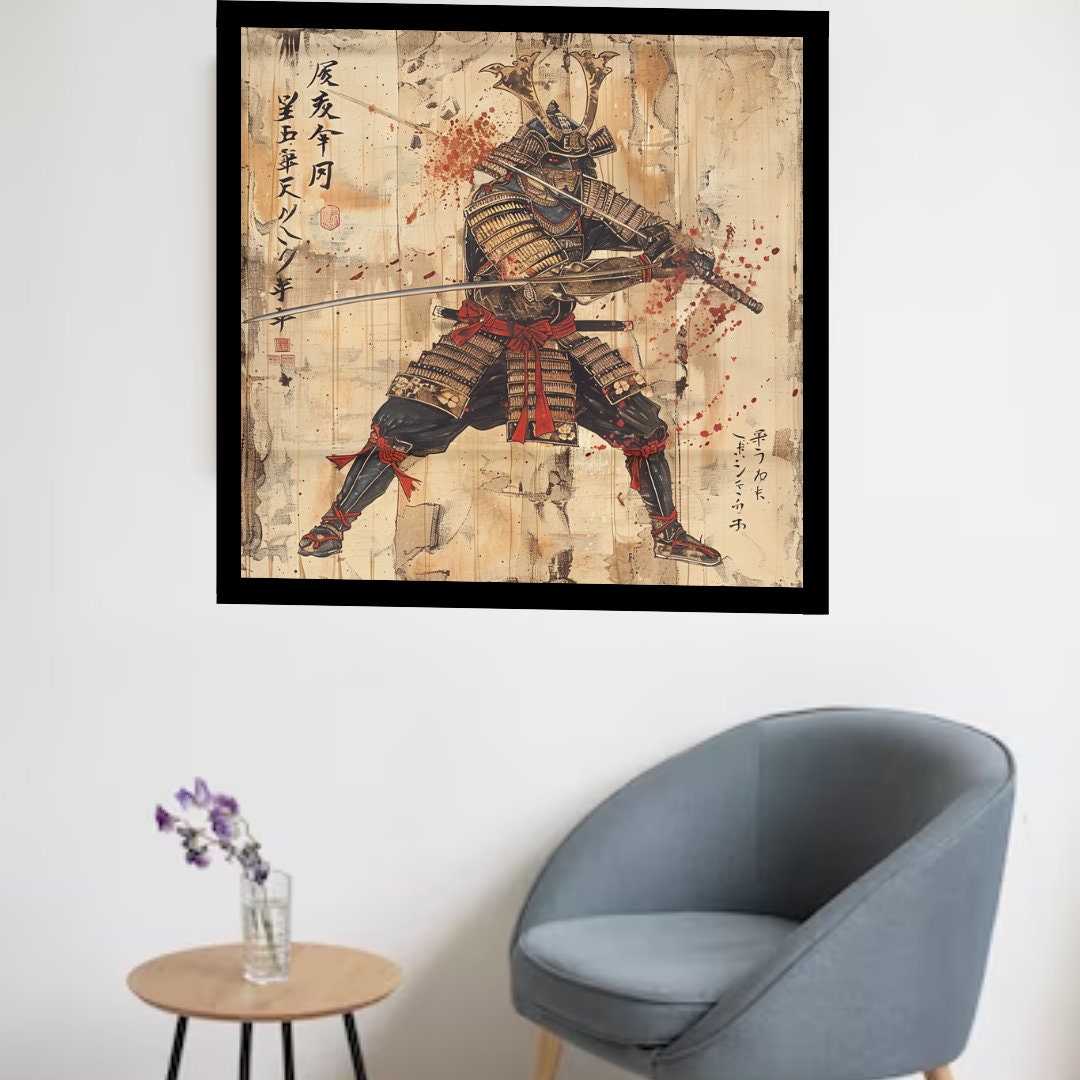Samurai in Japanese Art Style, Japanese Wall Art, Samurai Wall Art ...