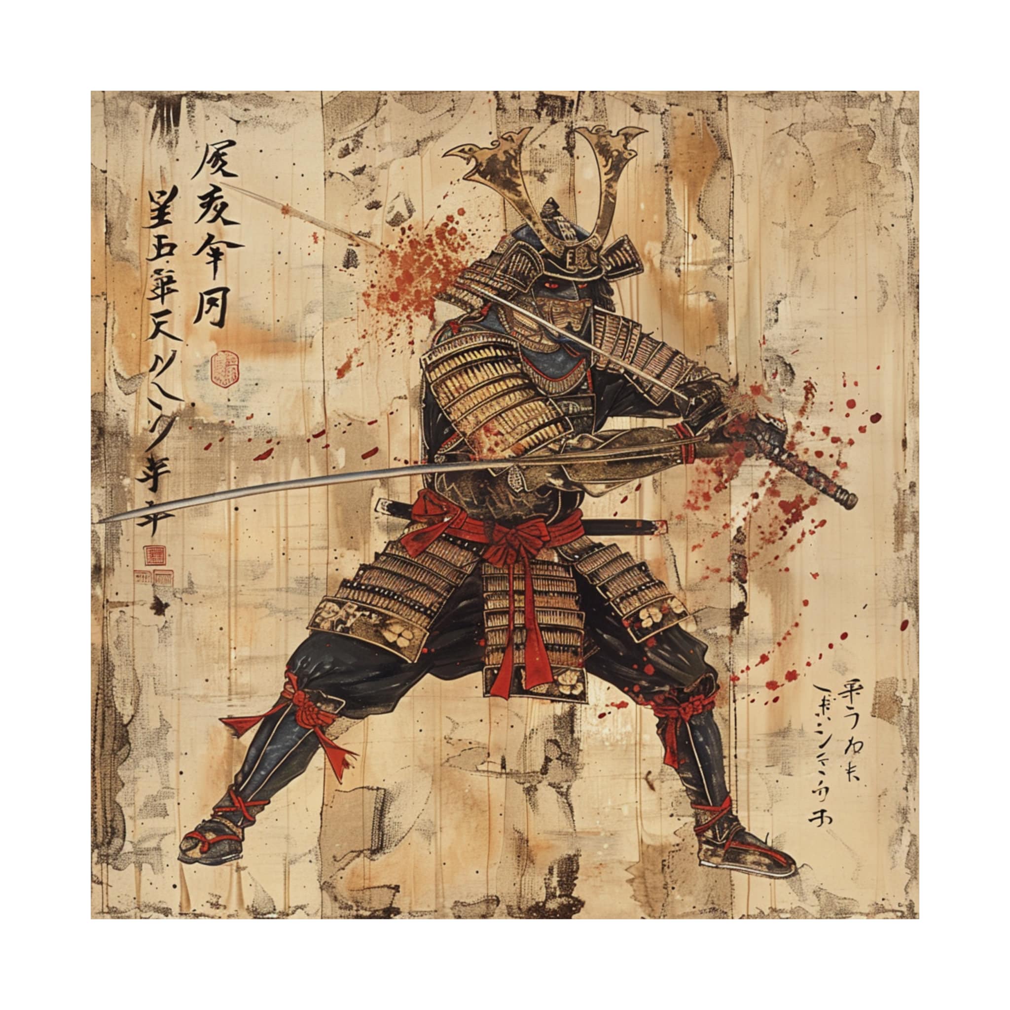 Samurai in Japanese Art Style, Japanese Wall Art, Samurai Wall Art ...