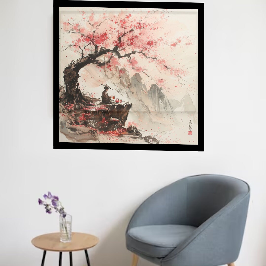 Sakura Trees in Nature Poster, Japanese Art Style, Japanese Wall Art ...