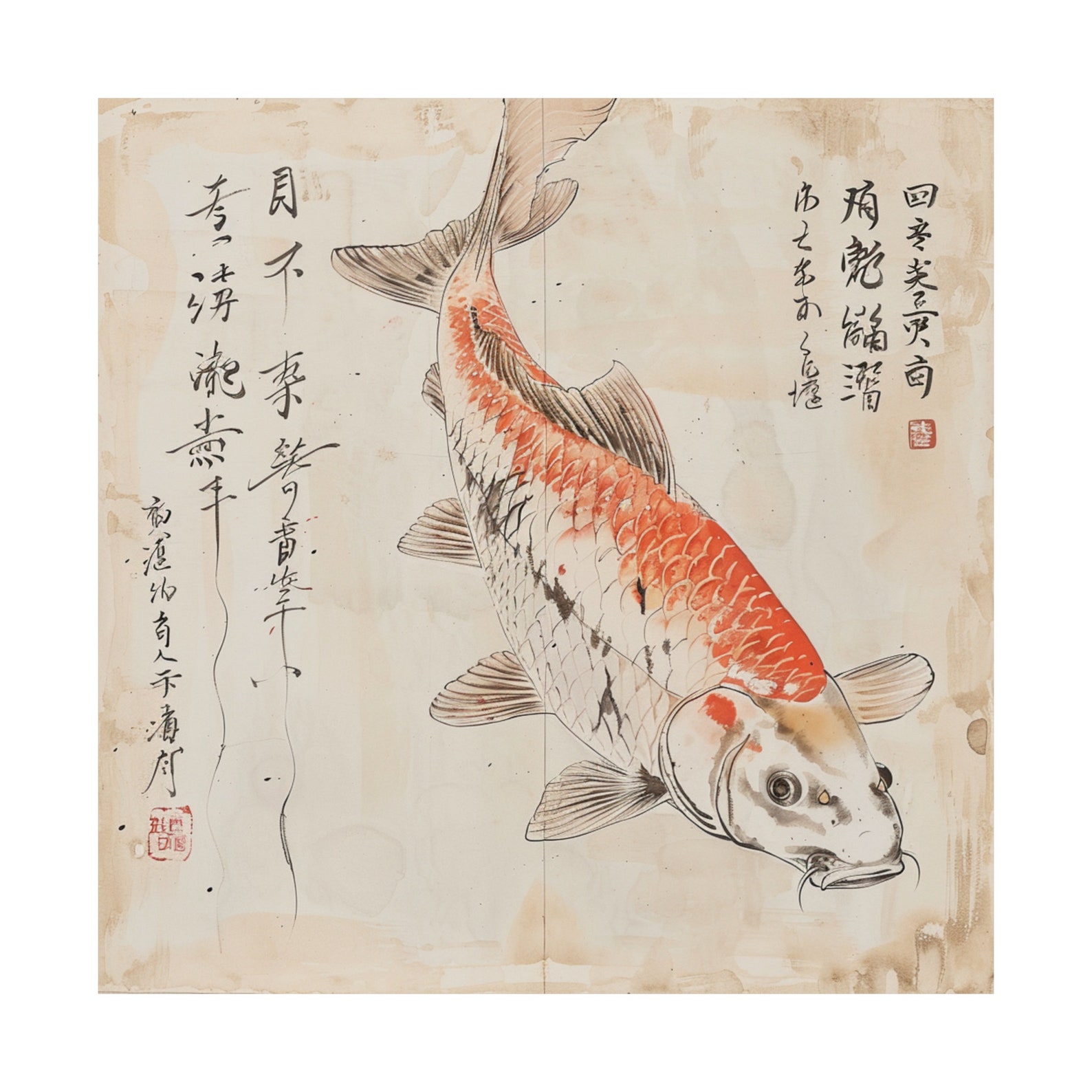 Koi Fish in Japanese Art Style, Japanese Wall Art, Koi Fish Wall Art ...
