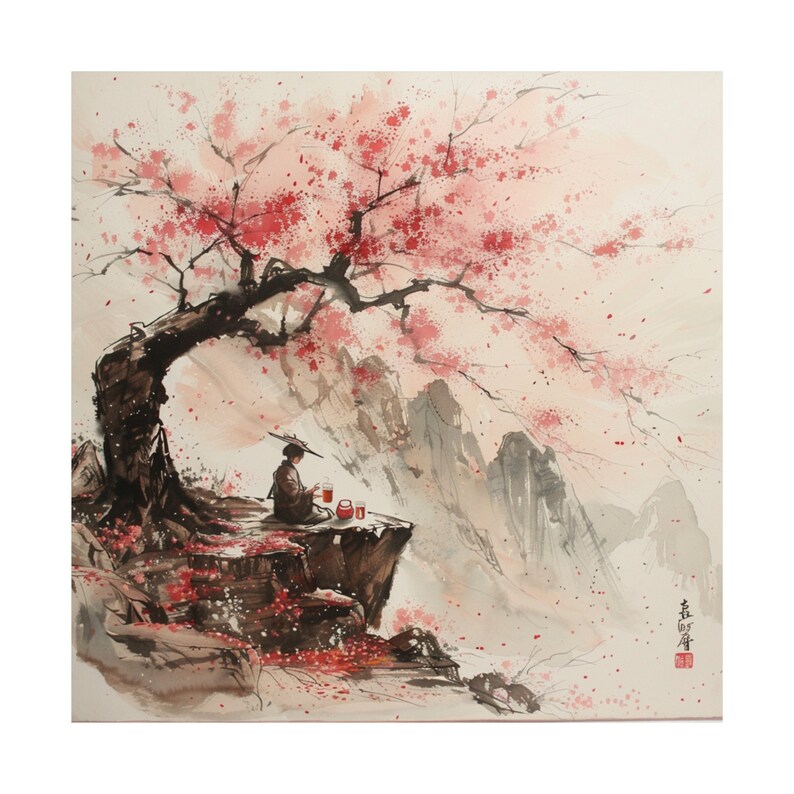 Sakura Trees in Nature Poster, Japanese Art Style, Japanese Wall Art ...