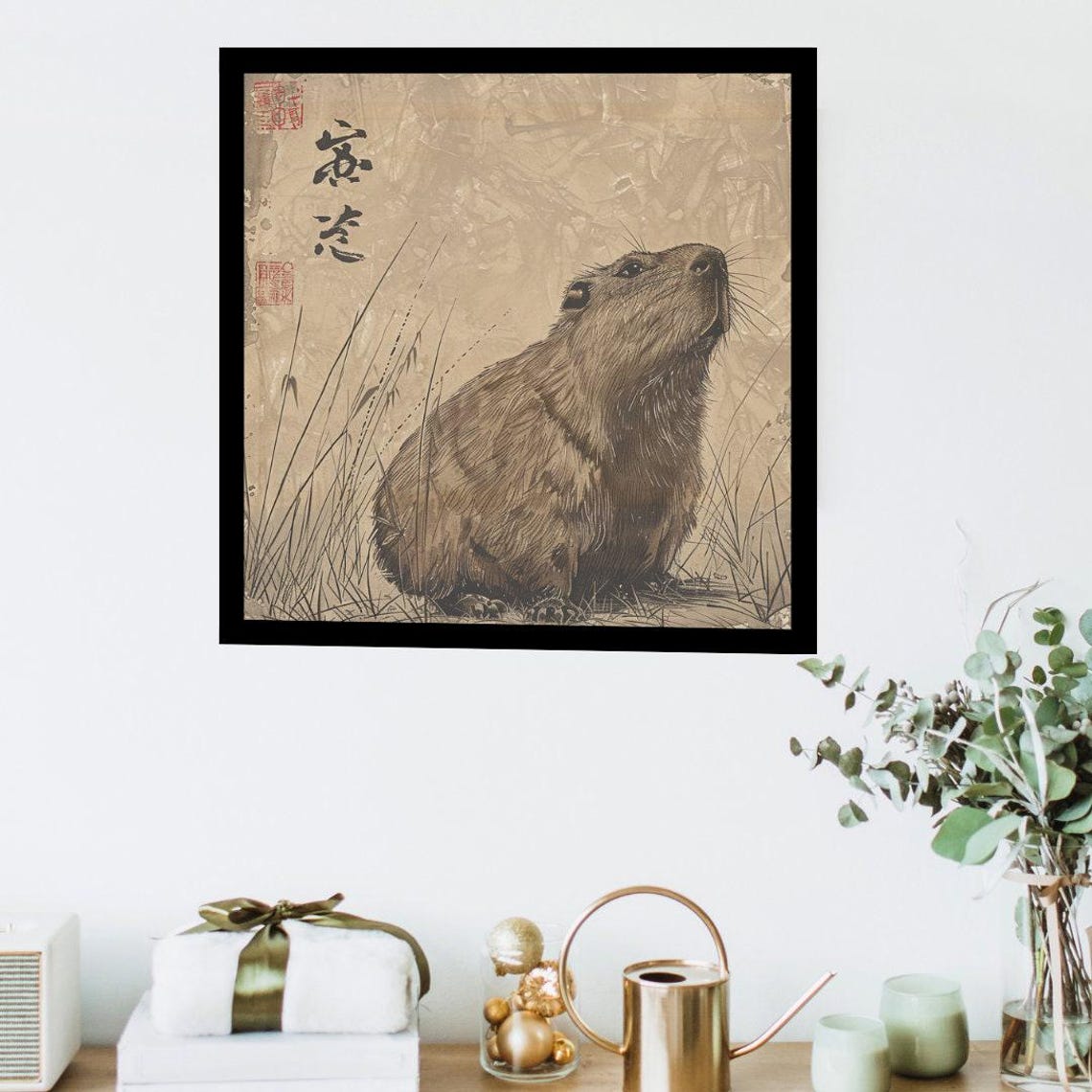 Capybara Japanese Art Style, Japanese Wall Art, Capybara Wall Art ...