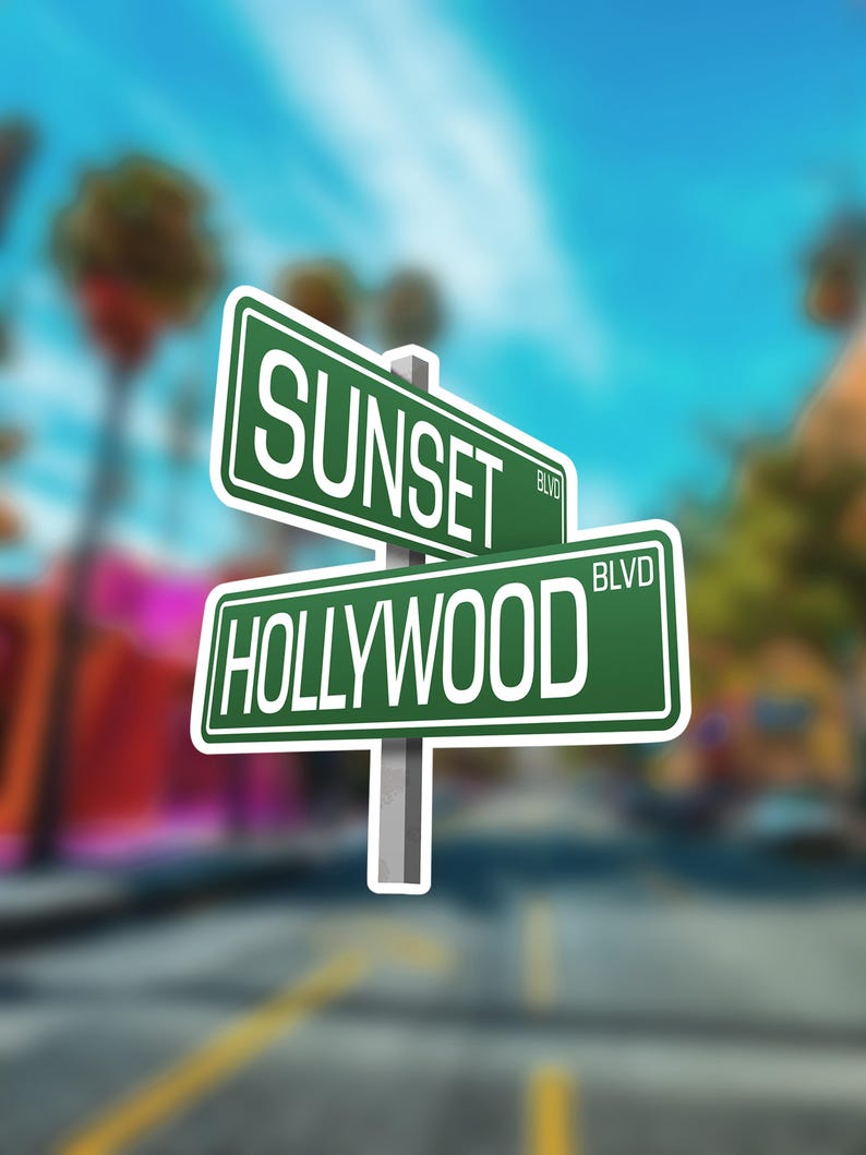 Sunset and Hollywood Boulevard Sign - Vinyl Stickers - Collectable ...