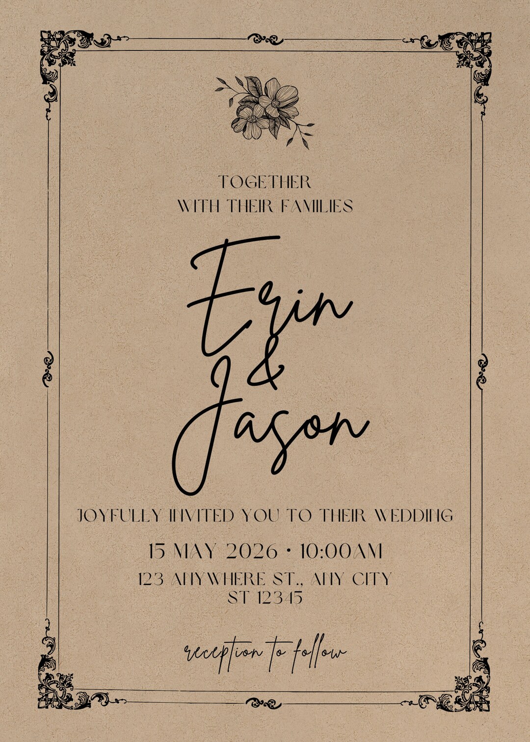 Vintage Brown Wedding Invitation - Etsy