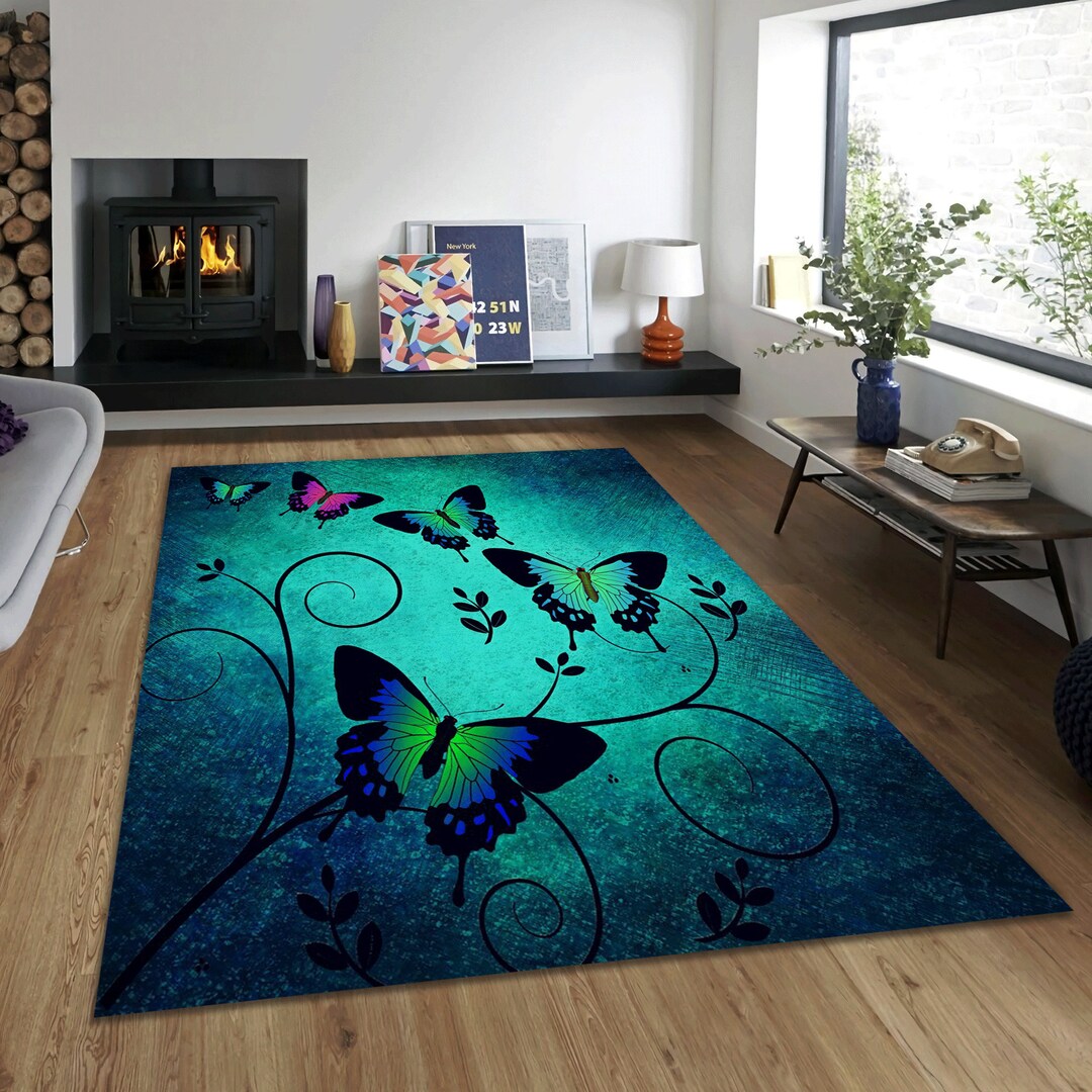 Butterfly, Butterfly Rug,butterfly Patterned Rug,washable Rug,colourful ...