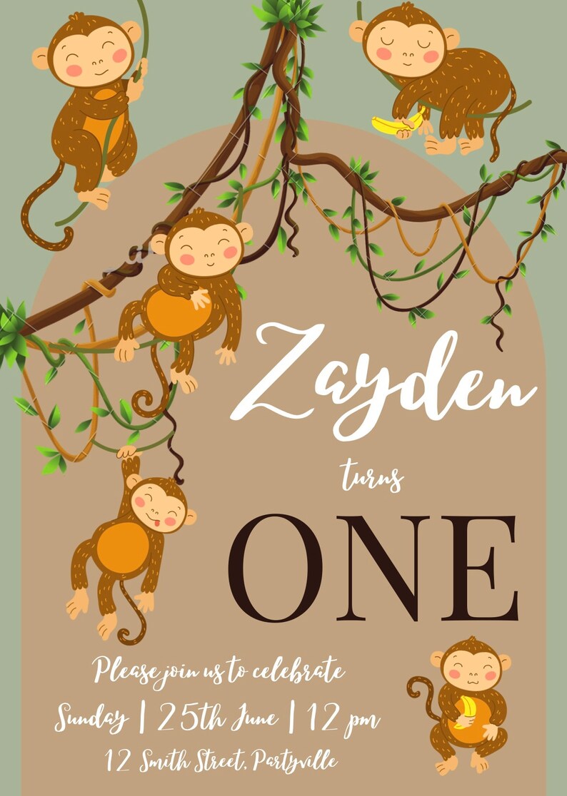Monkey Birthday Invitation - Etsy