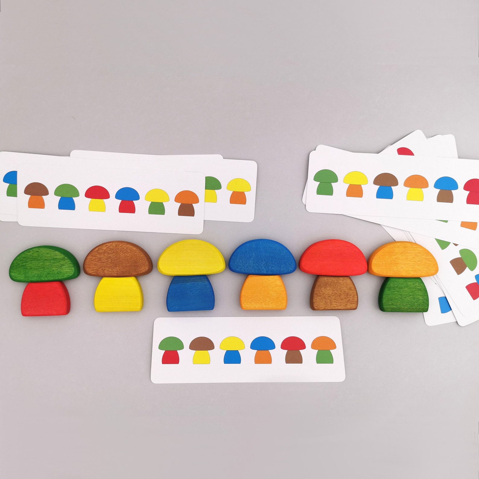 Mushrooms 6 Colors Wooden Puzzle Toy, Fine Motor Skill, Color Matching ...